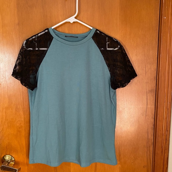 SHEIN | Tops | New Shein Light Blue And Black Lace Top | Poshmark